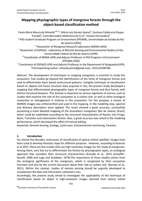 pdf mapping physiographic types of mangrove forests through the object based classification method