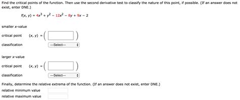 solved find the critical points of the function then use