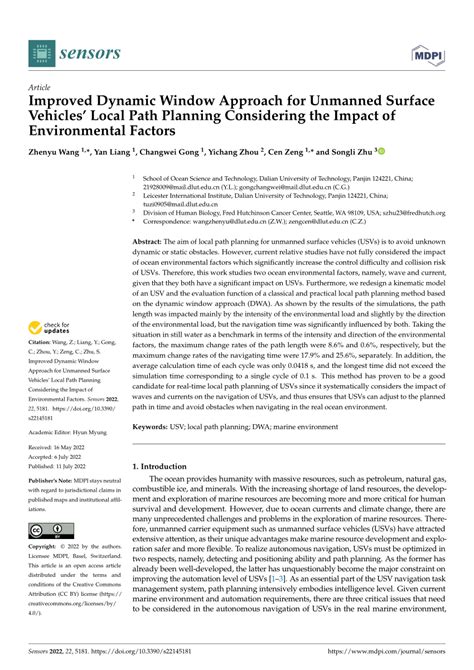 pdf improved dynamic window approach for unmanned surface vehicles local path planning