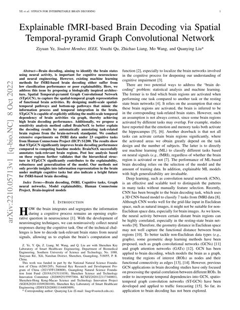 [pdf] explainable fmri based brain decoding via spatial temporal pyramid graph convolutional network