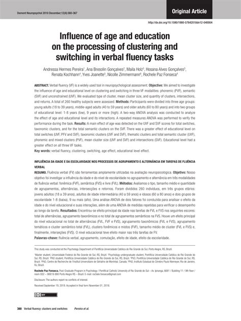 pdf influence of age and education on the processing of clustering and switching in verbal
