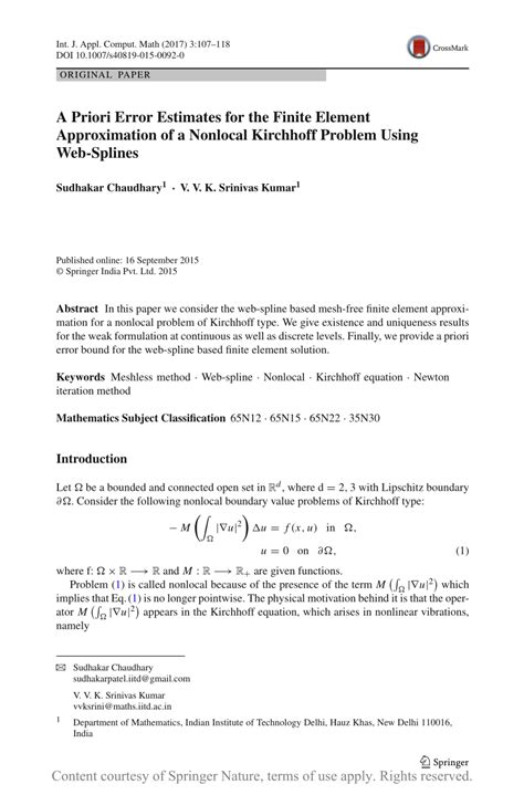 a priori error estimates for the finite element approximation of a nonlocal kirchhoff problem