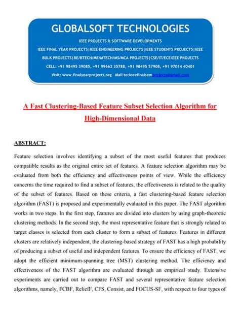 a fast clustering based feature subset selection algorithm for high dimensional data pdf