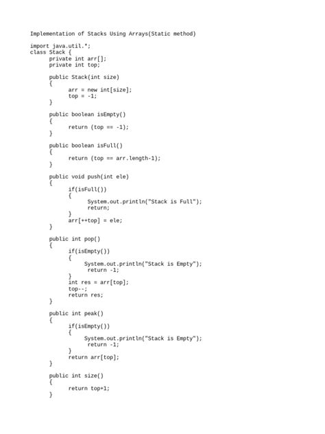 implementing stacks using arrays and traversing operations to demonstrate push pop peek and