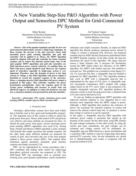pdf a new variable step size pando algorithm with power output and sensorless dpc method for