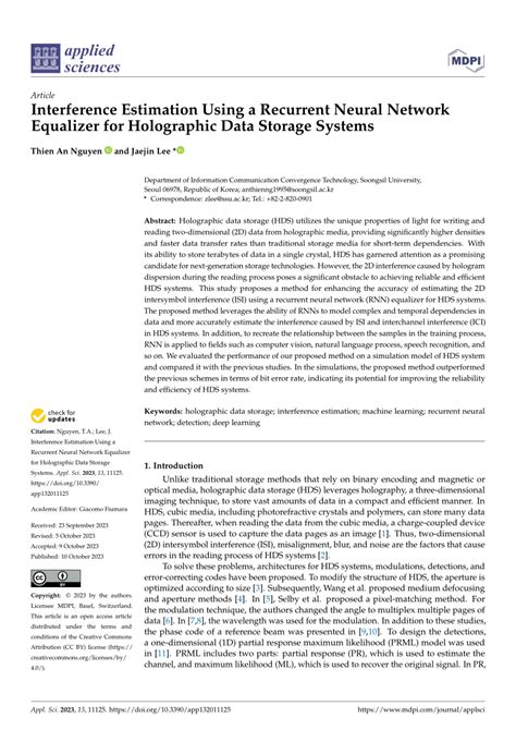 pdf interference estimation using a recurrent neural network equalizer for holographic data