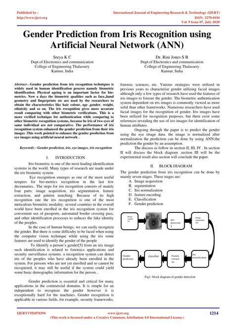 pdf gender prediction from iris recognition using artificial neural network ann
