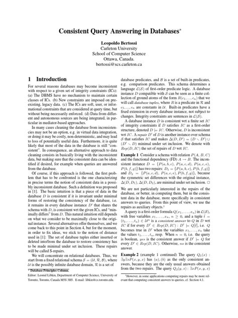 consistent query answering in databases pdf databases logic