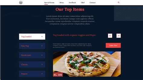 Carousel Menu Items Using HTML CSS BxSlider And JQuery Pizza Website