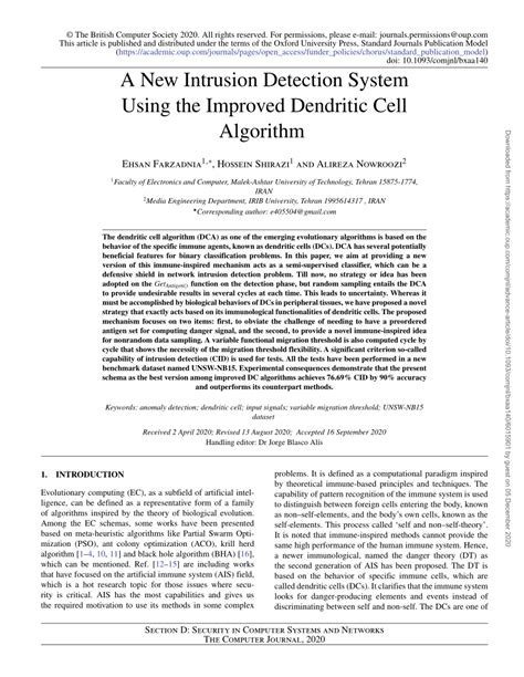 pdf a new intrusion detection system using the improved dendritic cell algorithm
