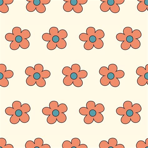 Retro 70s 60s Hippie Groovy Flower Vector Seamless Pattern Boho Retro