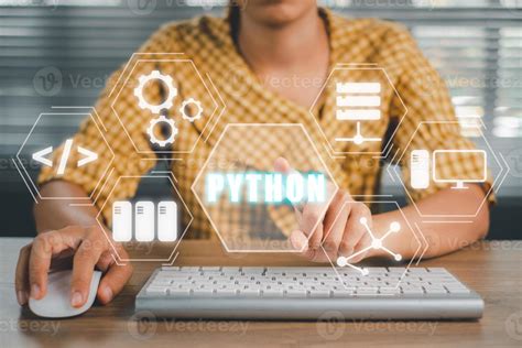 Python Programming Language Woman Using Computer With Python