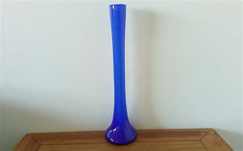 Cobalt Blue Tall Glass Vase Hand Blown Made In Poland Etsy