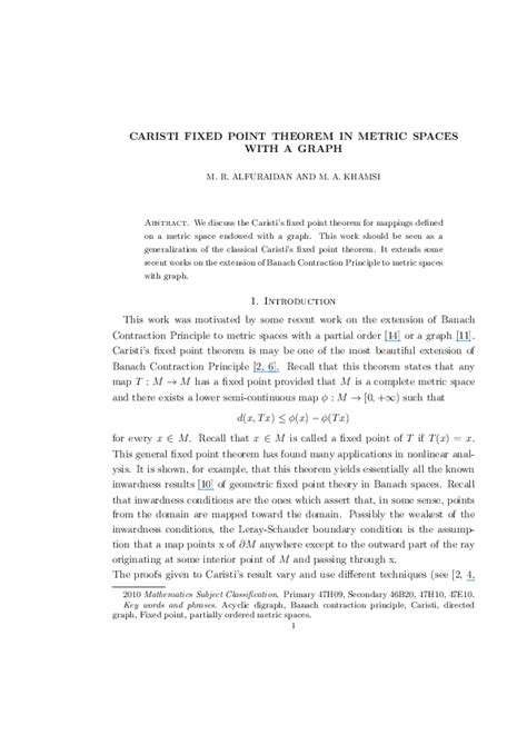 pdf caristi fixed point theorem in metric spaces with a graph monther r alfuraidan and m