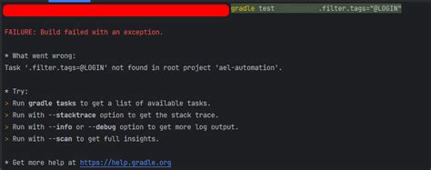 Error Running Tests In Gradle Using Cucumber Tags Stack Overflow