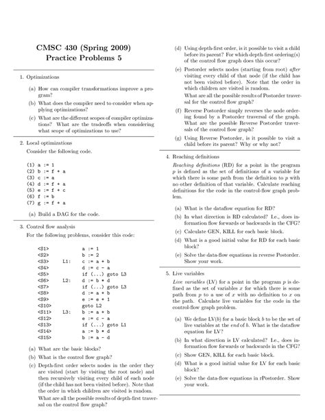practice problems 5 introduction to compilers cmsc 430 docsity