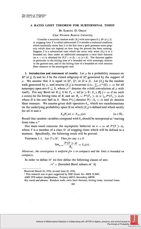 pdf a ratio limit theorem for subterminal times