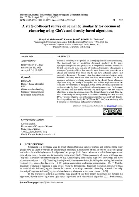 pdf a state of the art survey on semantic similarity for document clustering using glove and