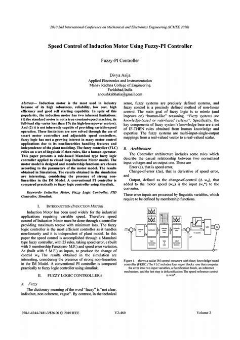 pdf speed control of induction motor using fuzzy pi controller