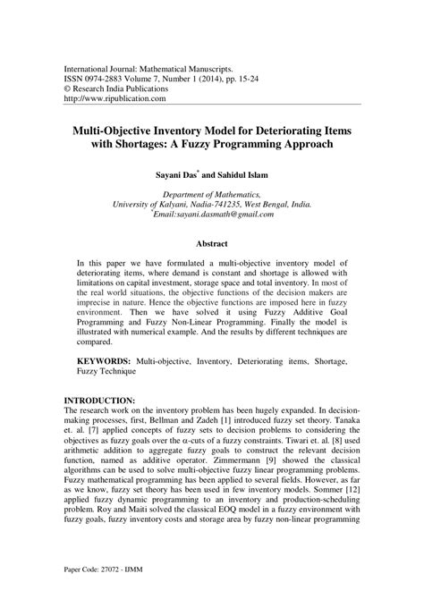 pdf multi objective inventory model for deteriorating items with shortages a fuzzy