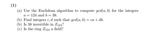 solved a use the euclidean algorithm to compute ged a b