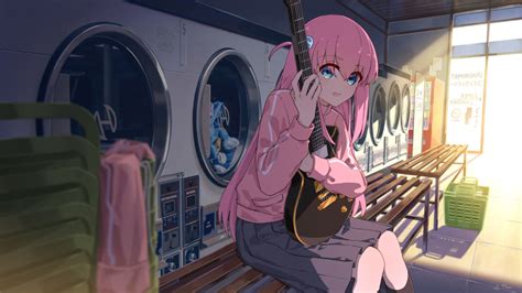 Long Hair Pink Hair Blue Eyes Anime Anime Girls Bocchi The Rock Gotou Hitori Guitar