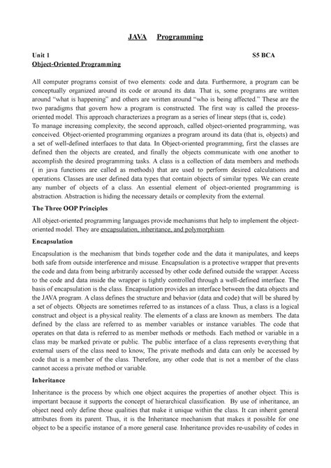 unit1 last java programming notes detailed java programming unit 1 s5 bca object oriented