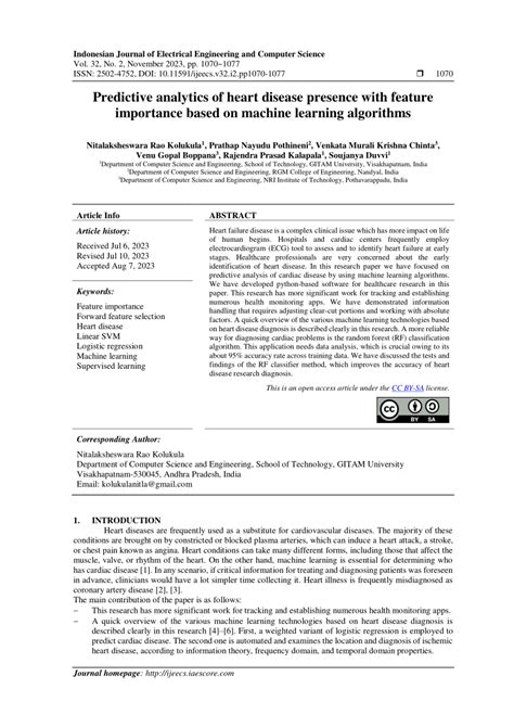 pdf predictive analytics of heart disease presence with feature importance based on machine