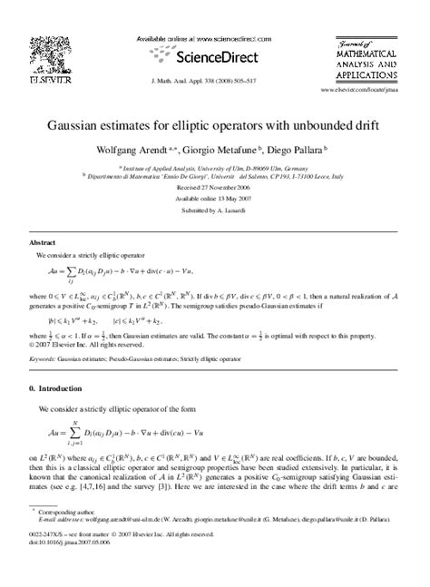 pdf gaussian estimates for elliptic operators with unbounded drift diego pallara