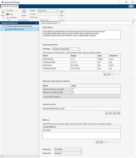 tune experiment hyperparameters by using bayesian optimization matlab and simulink