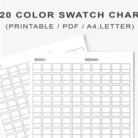 120 Color Swatch Chart Digital Printable 120 Color Swatch Etsy