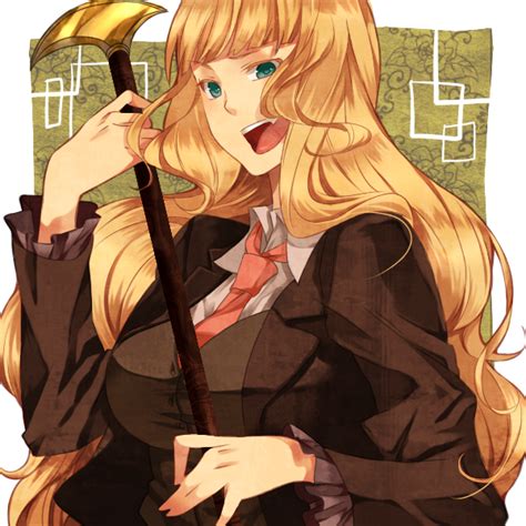 Safebooru Blonde Hair Blue Eyes Breasts Cane Jacket Kouichirou Large Breasts Necktie Solo