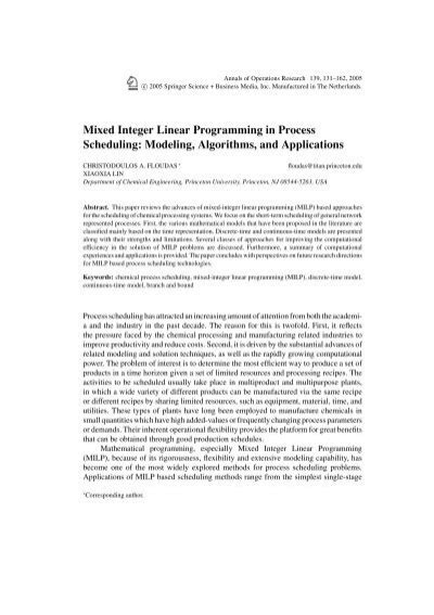mixed integer linear programming in process scheduling modeling