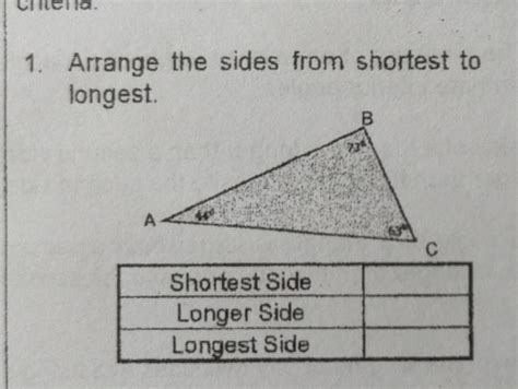 solved cimena 1 arrange the sides from shortest to longest [geometry]