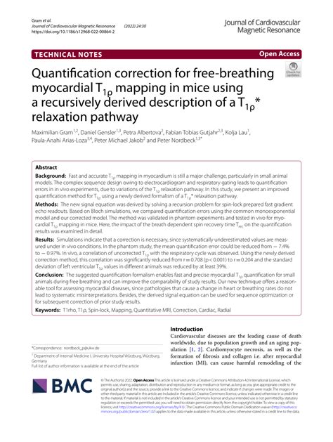 pdf quantification correction for free breathing myocardial t1ρ mapping in mice using a