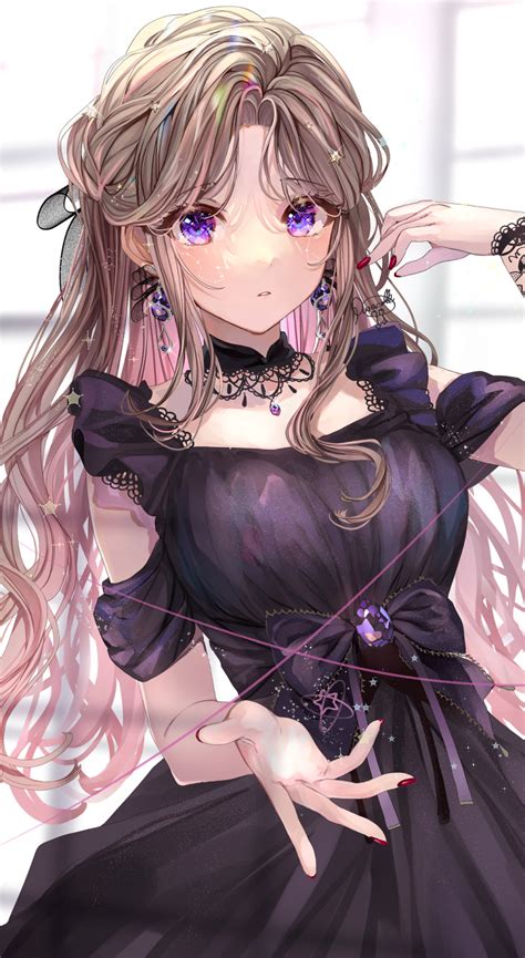 Puracotte Original Commentary Request Highres 1girl Black Bow Black Dress Blurry Blurry