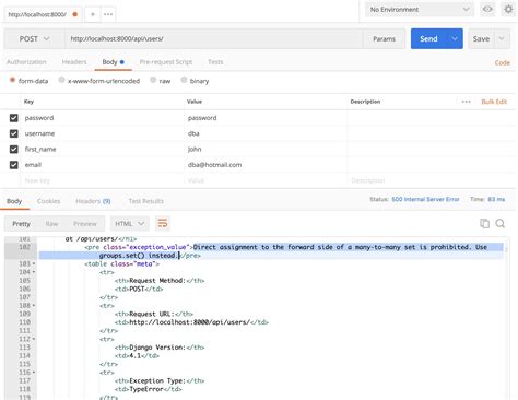 django create user direct assignment to the forward side of a many to many set is prohibited
