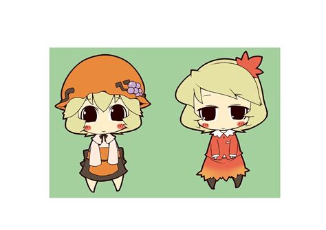 Safebooru 2girls Aki Minoriko Aki Shizuha Black Eyes Blonde Hair Blush Stickers Bow Leaf