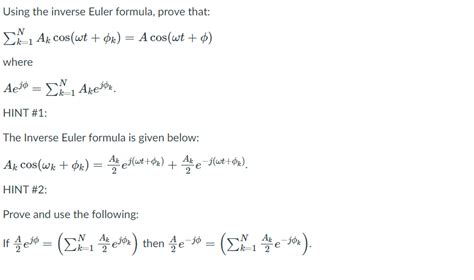 solved using the inverse euler formula prove that ex ak