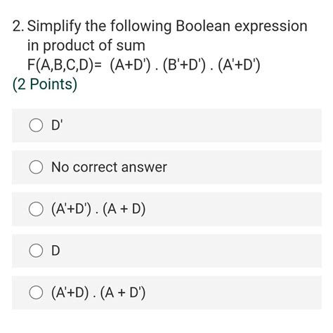 solved 2 simplify the following boolean expression in