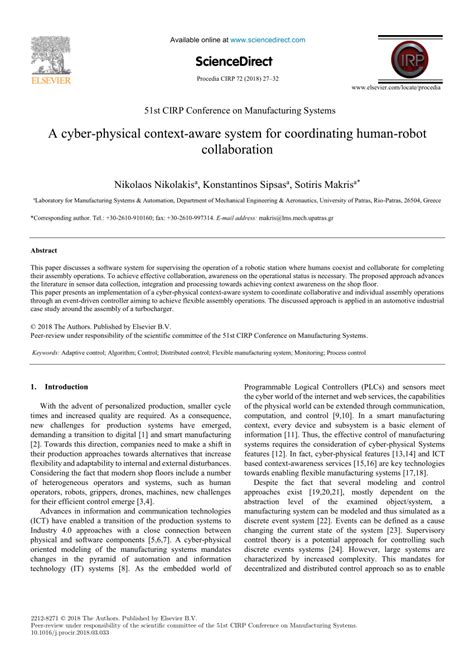 pdf a cyber physical context aware system for coordinating human robot collaboration