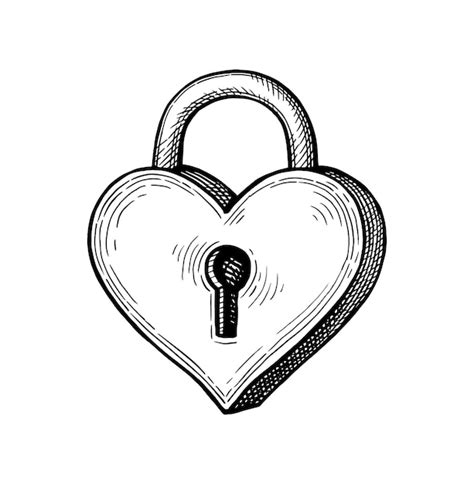 Premium Vector Heart Shaped Padlock Ink Sketch
