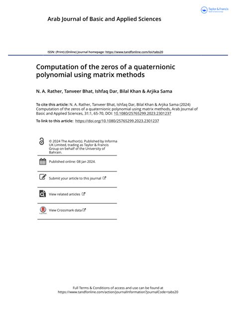 pdf computation of the zeros of a quaternionic polynomial using matrix methods