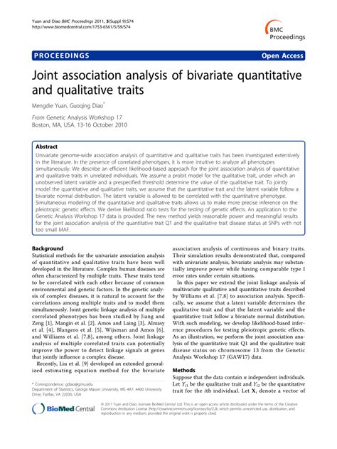 pdf joint association analysis of bivariate quantitative and qualitative traits