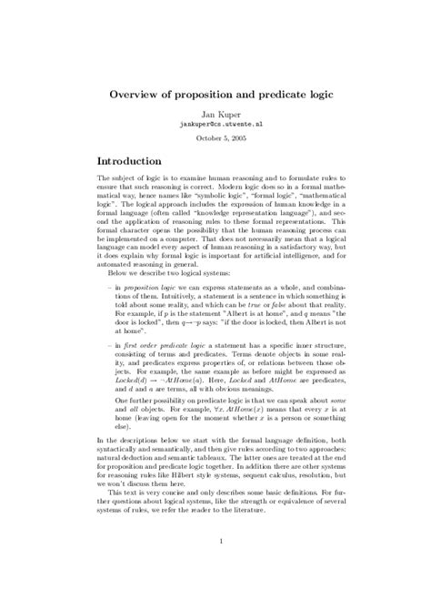 pdf overview of proposition and predicate logic jan kuper