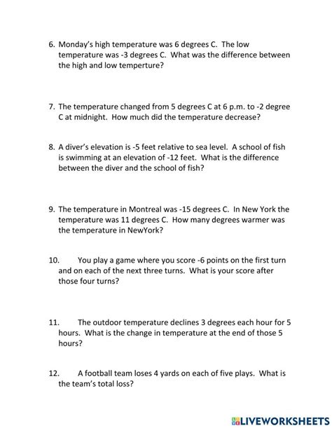 Integer Word Problems Test Suparna Sain Live Worksheets Library