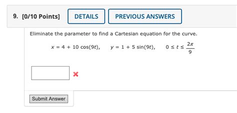 solved eliminate the parameter to find a cartesian equation