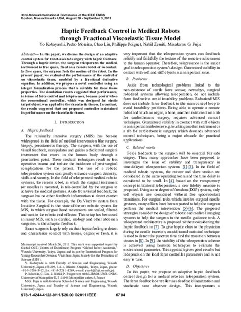 pdf haptic feedback control in medical robots through fractional viscoelastic tissue model