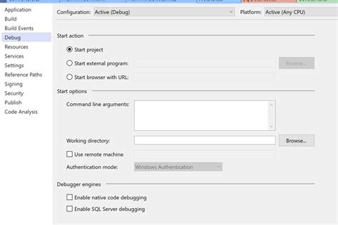 C Set Visual Studio Project Debug Properties Programmatically