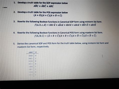 solved 1 develop a truth table for the sop expression below